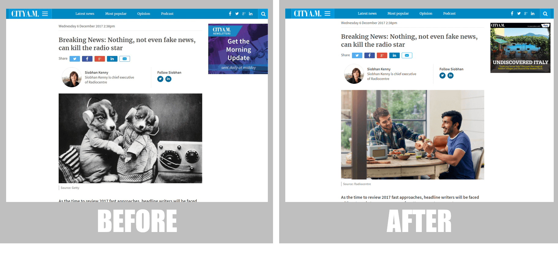 Before/After lifestyle photography - Radiocentre